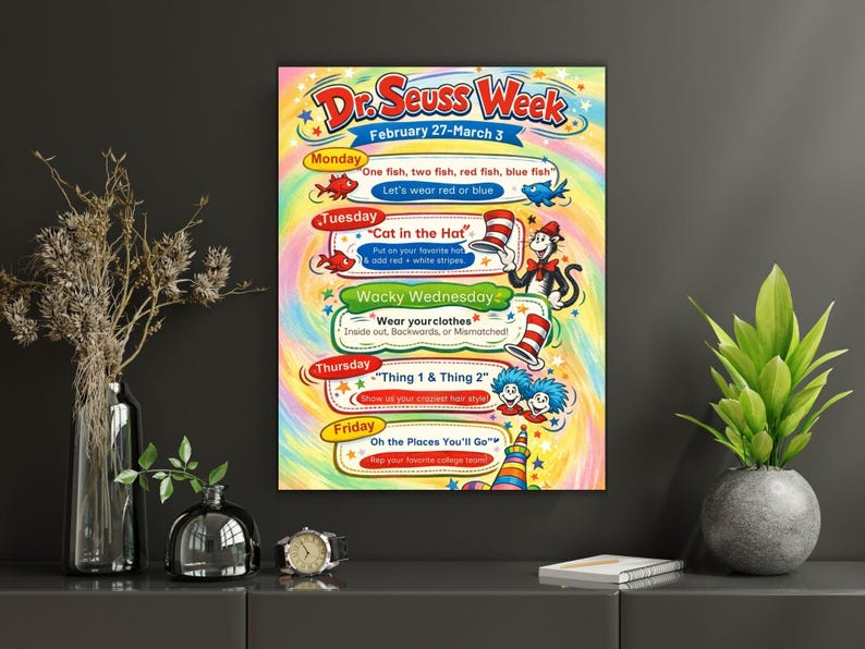 Dr. Seuss Week Schedule, Read Across America Flyer (digital Download ...