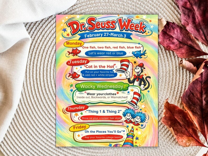 Dr. Seuss Week Schedule, Read Across America Flyer (digital Download ...