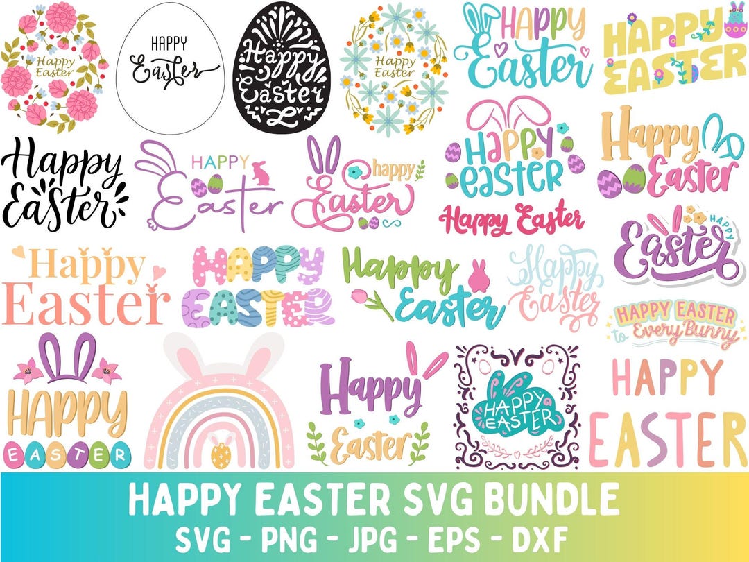 Happy Easter Svg Bundle, Bunny, Eggs, Kids Designs (svg, Jpg, Png, Dxf ...
