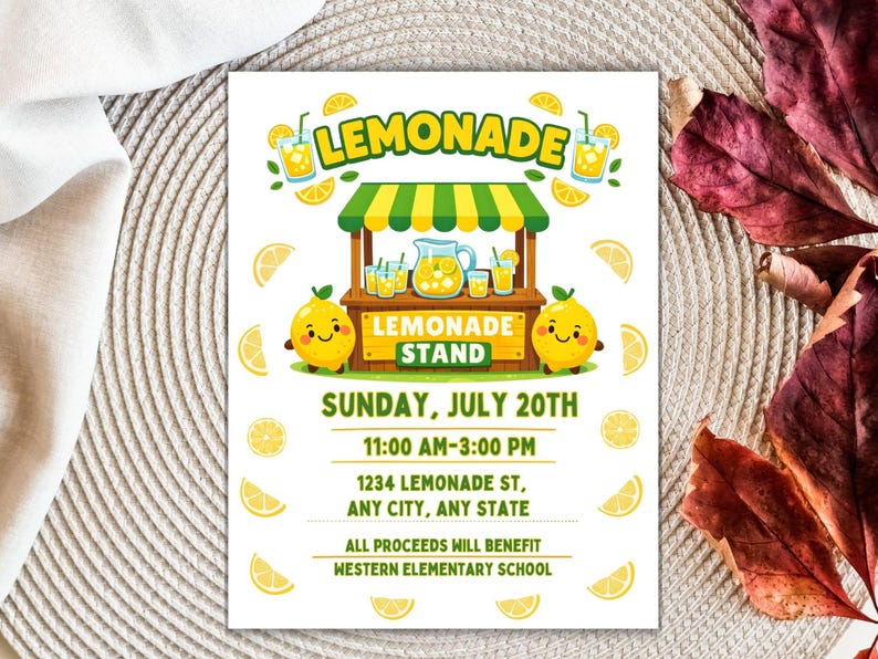 Editable Lemonade Stand Sign: Printable Summer Fundraiser Flyer (canva ...