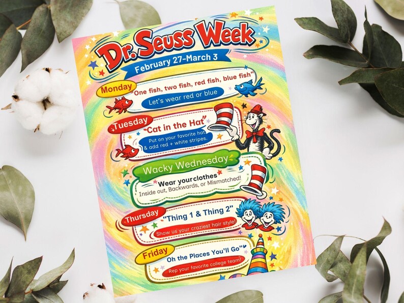 Dr. Seuss Week Schedule, Read Across America Flyer (digital Download ...