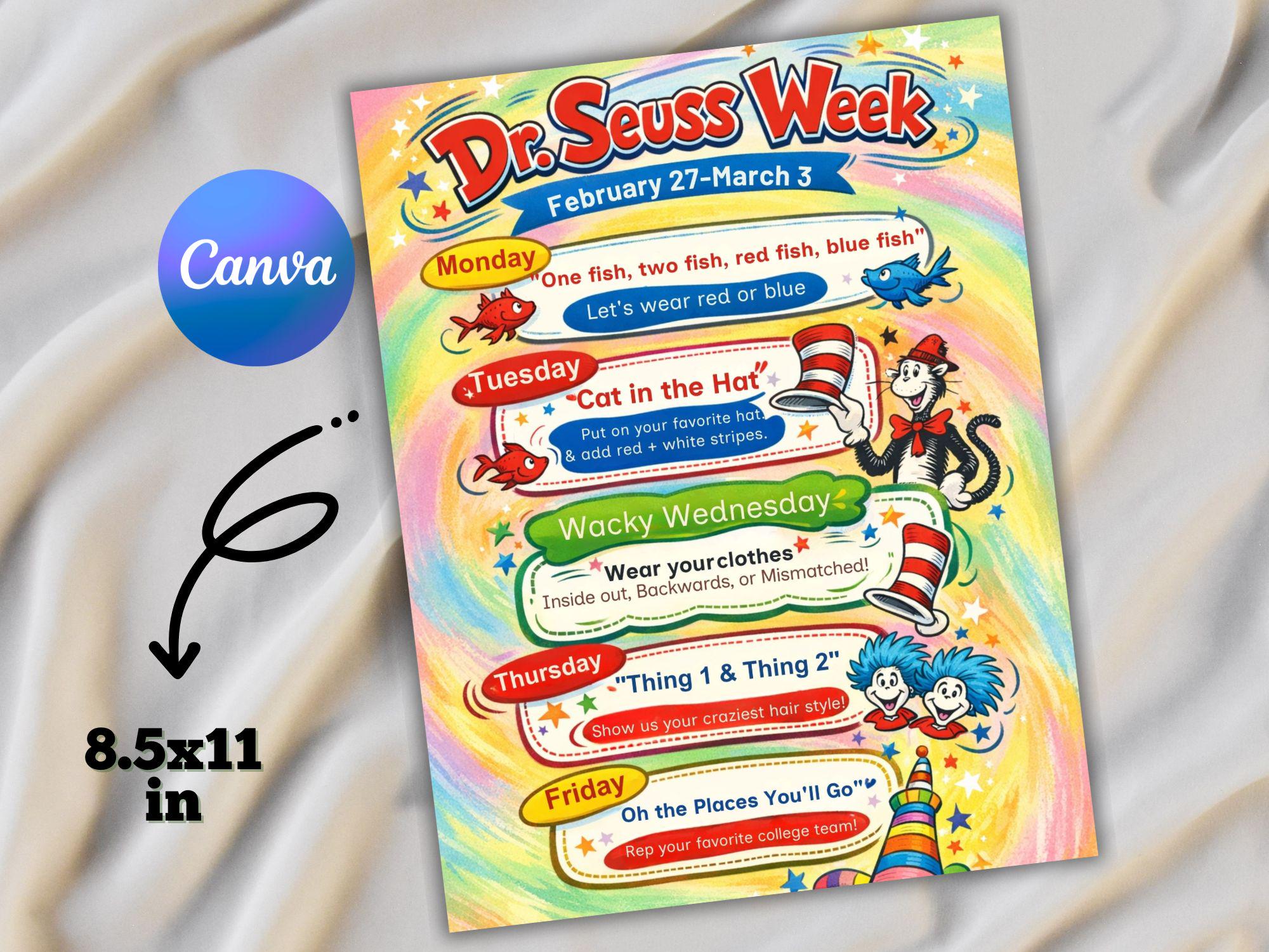 Dr. Seuss Week Schedule, Read Across America Flyer (digital Download ...