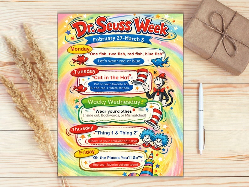 Dr. Seuss Week Schedule, Read Across America Flyer (digital Download ...