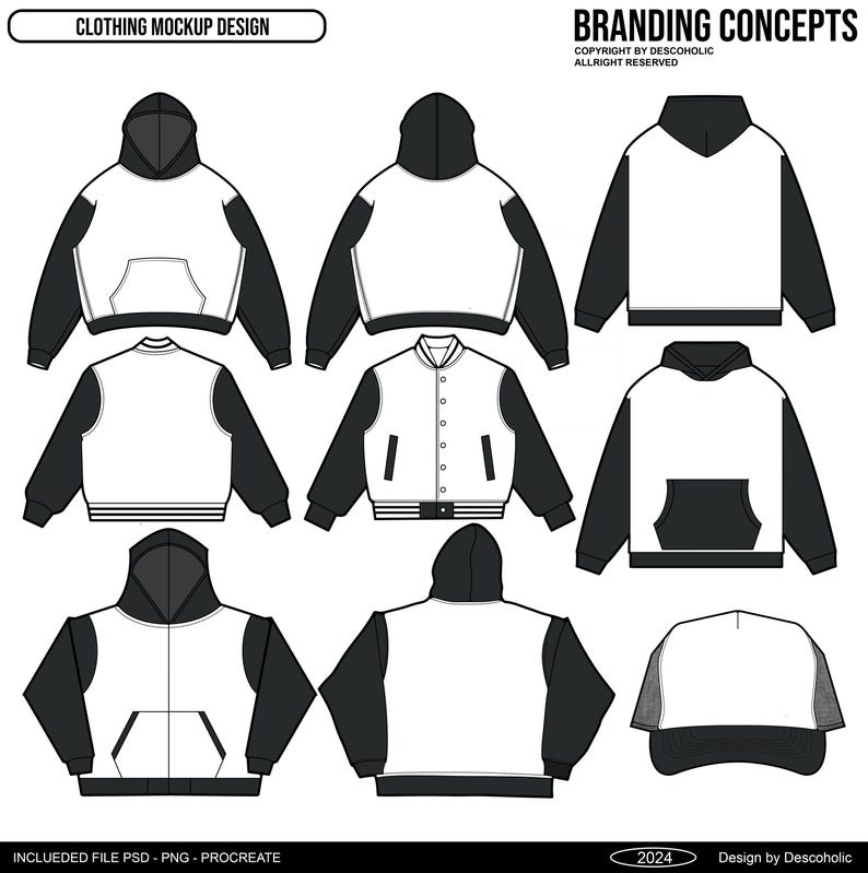 Clothing Mockup Design | Hoodie, Varsity Jacket & Cap Template | PSD ...