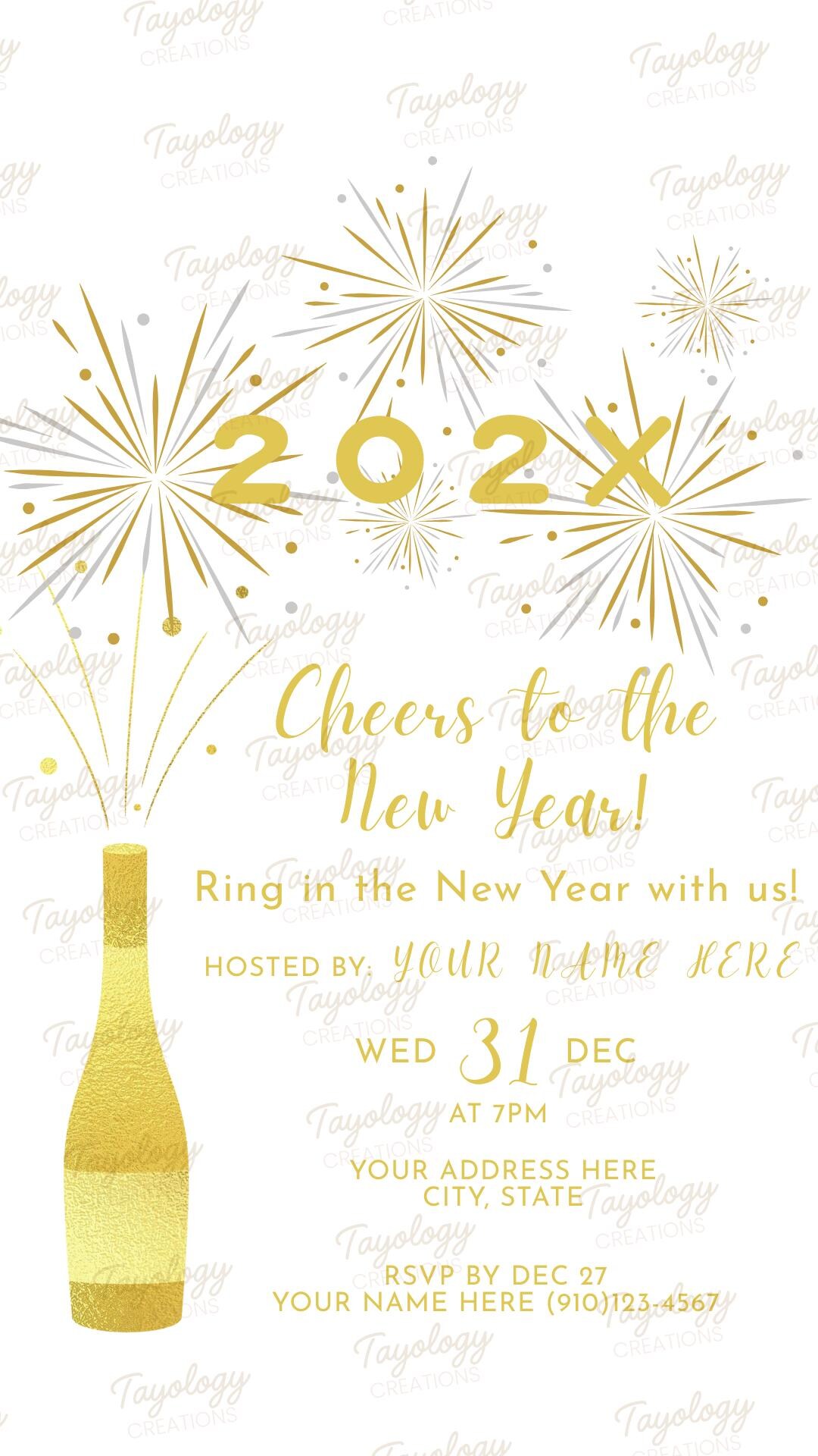 Editable New Year's Eve Party Invitation | 202X NYE Invite Template ...