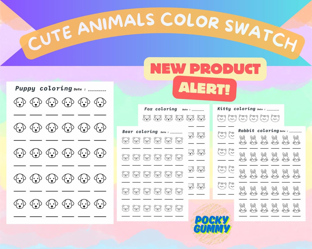 Cute Animals Color Swatch Chart - Blank Color Chart Printable Set 30 ...