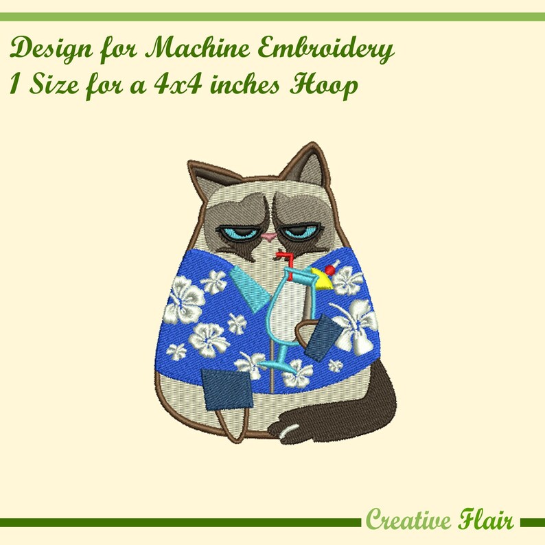 Angry Cat Embroidery Design for Machine Embroidery, 1 Size, Grumpy Cat ...