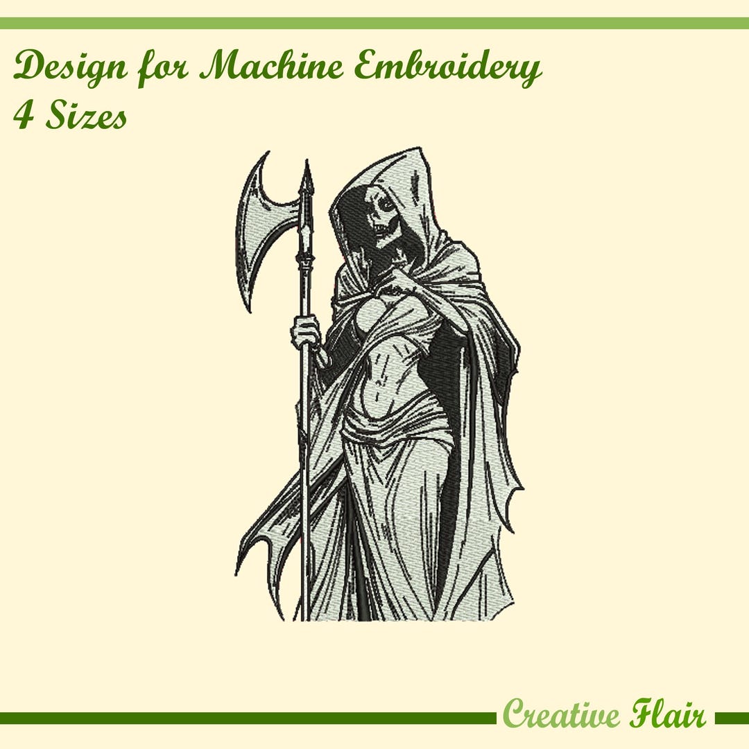 Female Grim Reaper, Miss Grim Reaper Embroidery Design for Machine ...