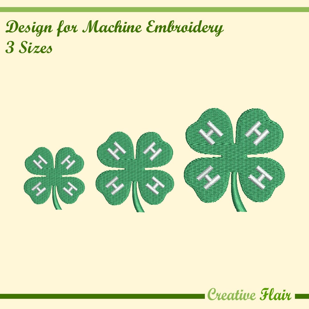Clover H, 4H Clover Embroidery Design for Machine Embroidery, 3 SIZES ...