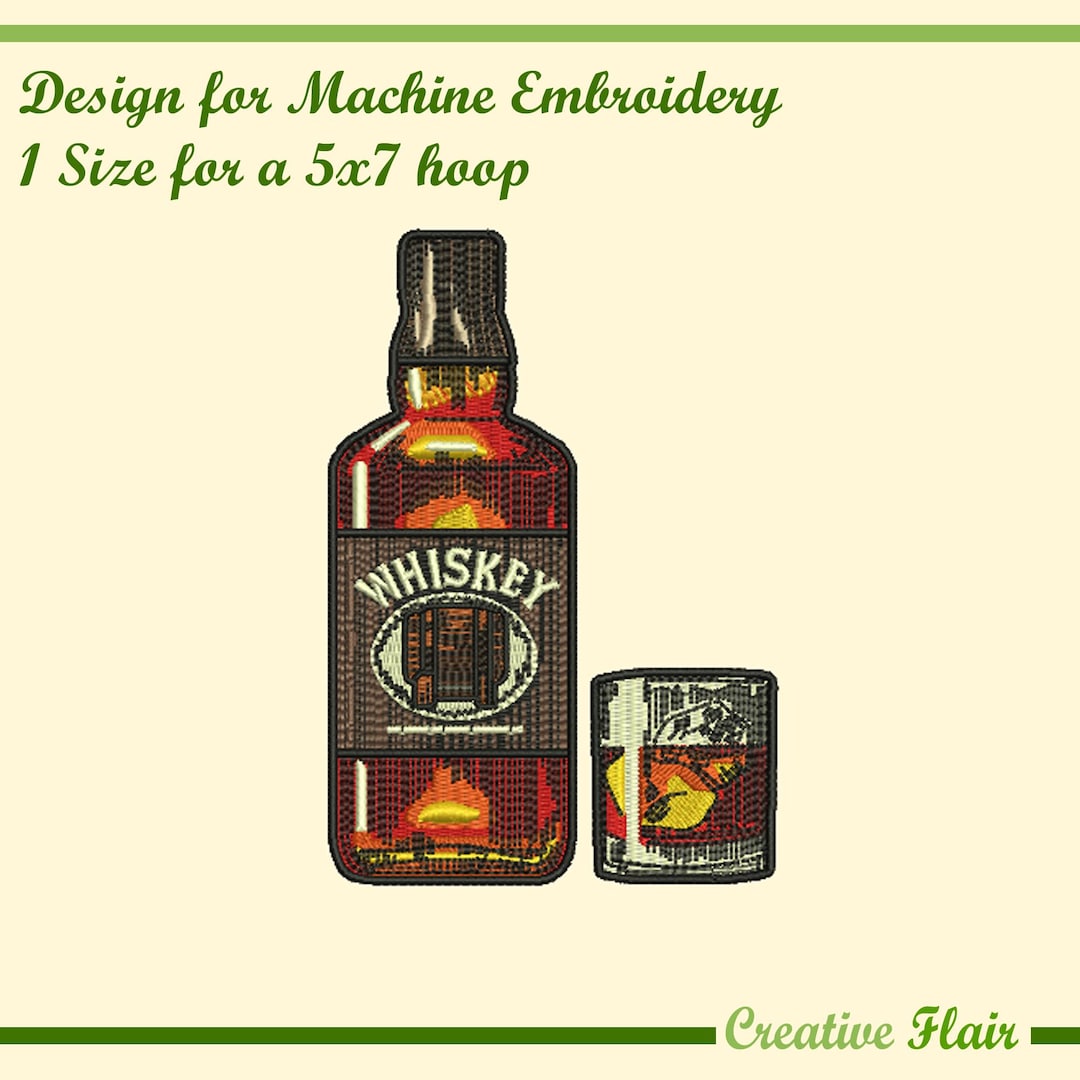 Whiskey Bottle Embroidery Design, Alcohol Glass, 5x7 Hoop (machine ...