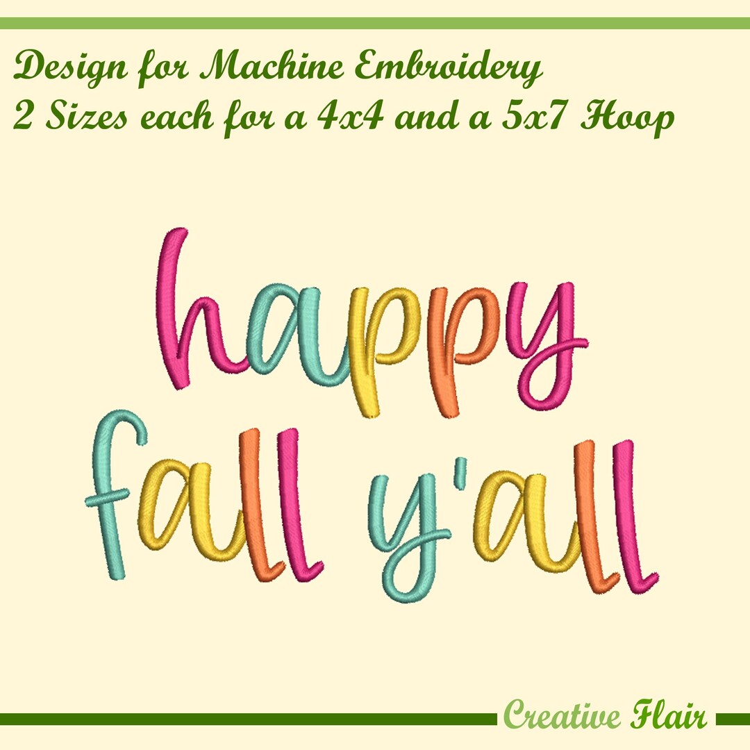 Happy Fall Y'all Embroidery Design for Machine Embroidery, 2 Sizes ...