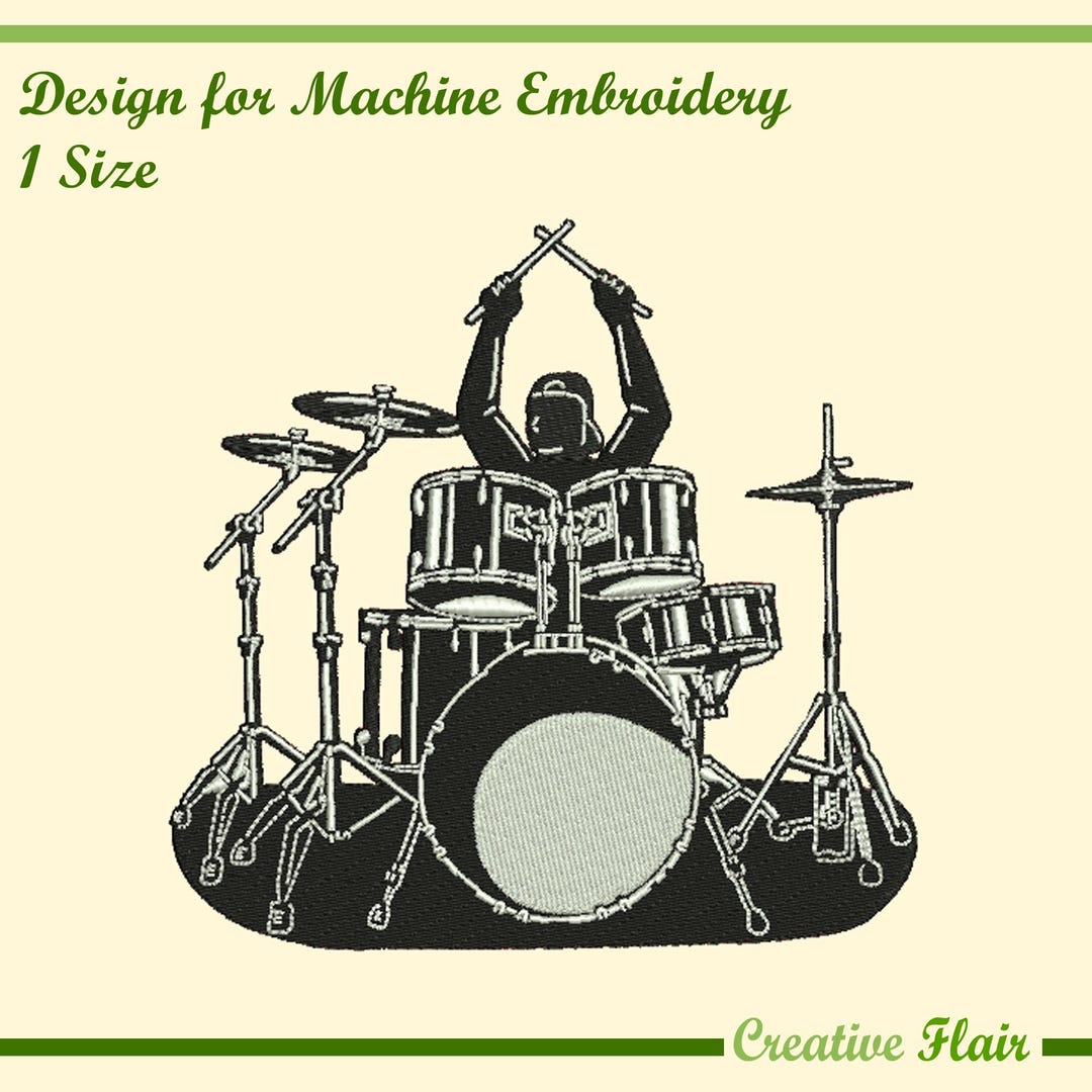 Drummer With Drum Set Embroidery Design for Machine Embroidery - Etsy