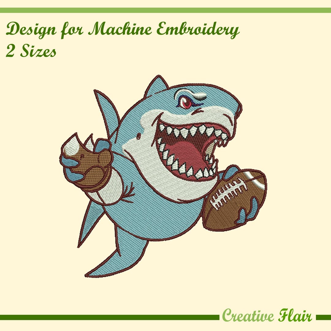 Gameday Football, Shark Football Player Embroidery Design for Machine ...