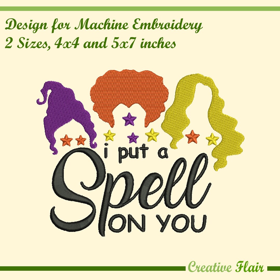 I Put a Spell on You Embroidery Designs for Machine Embroidery, 2 Sizes ...