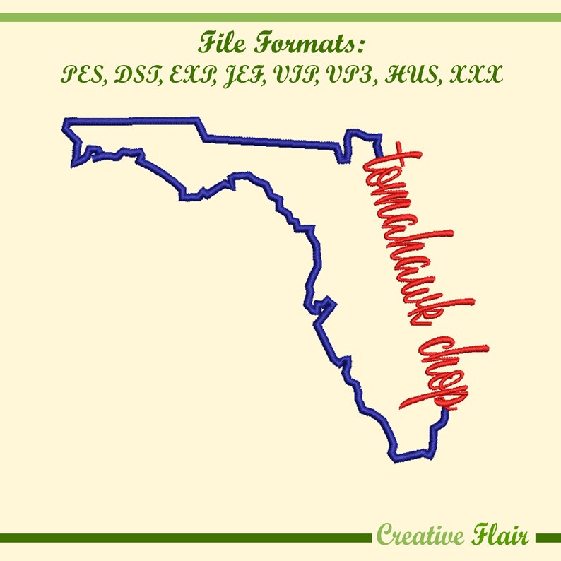 Map of Florida, Tomahawk Chop Cheer, Florida Chant and Chop Embroidery ...