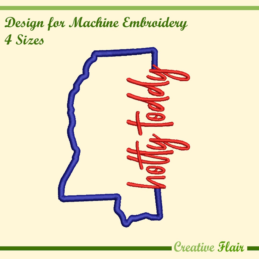 Map of Mississippi Embroidery Design, Hotty Toddy Embroidery Design for ...
