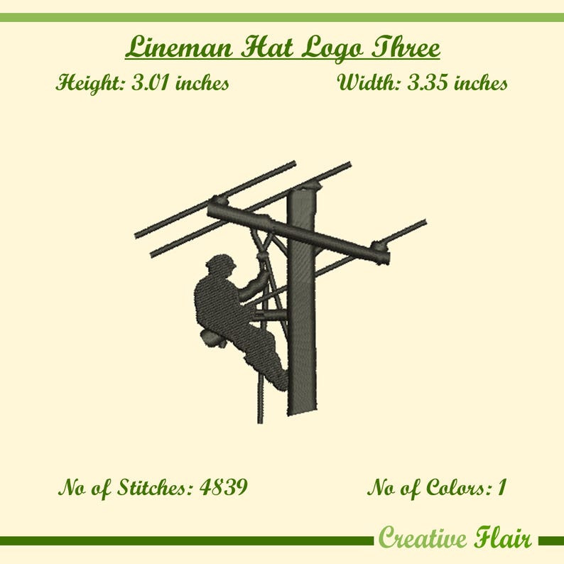 Lineman Hat Embroidery Design Set of Four for Machine Embroidery, 1 ...