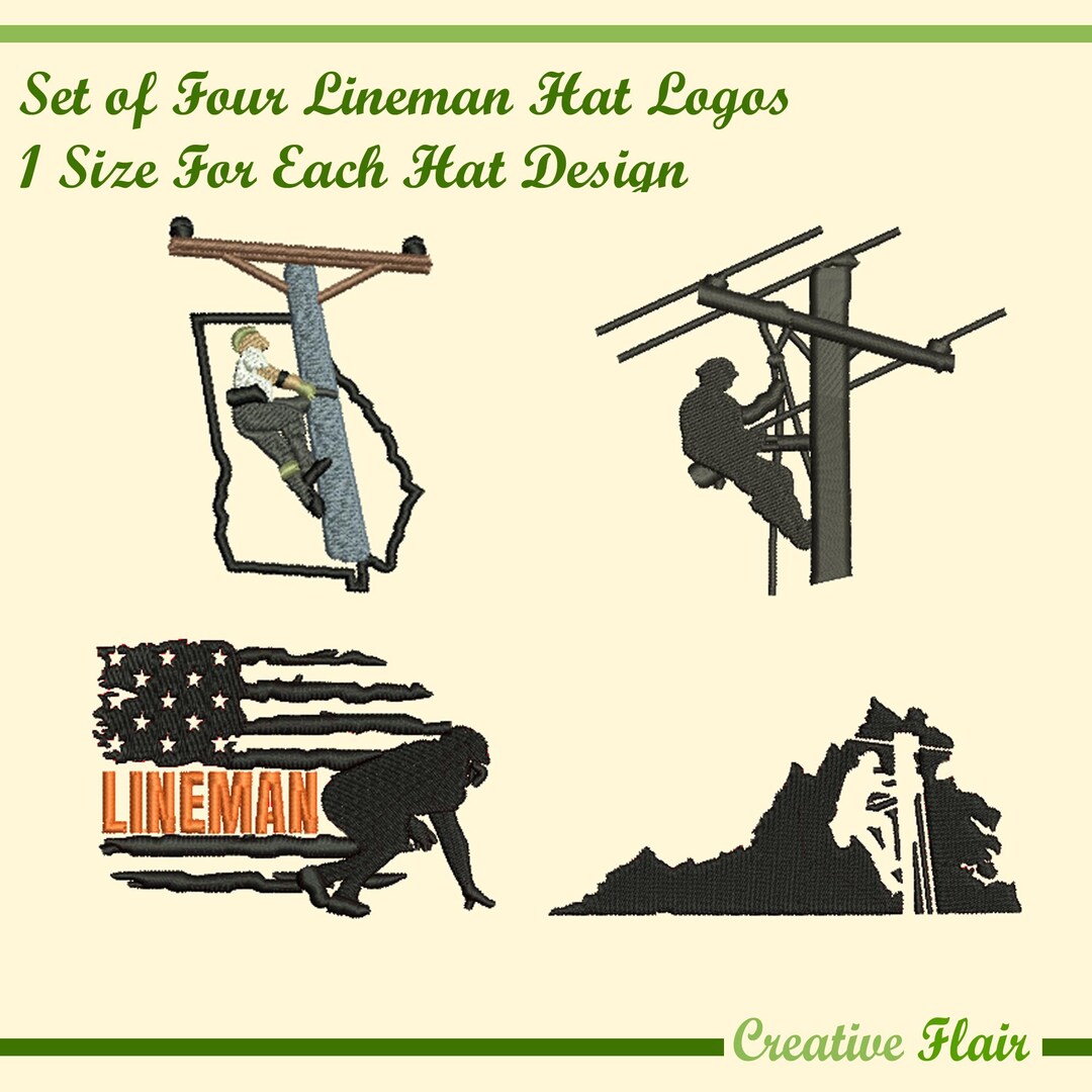 Lineman Hat Embroidery Design Set of Four for Machine Embroidery, 1 ...