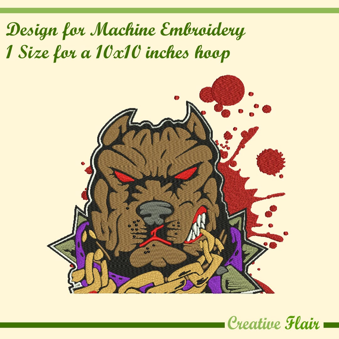 Pitbull Embroidery Design for Machine Embroidery for 10x10 Inches Hoop ...