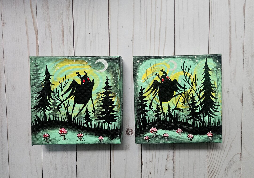 Green Mothman Cryptid Buddies Original Acrylic Small Canvas Free ...