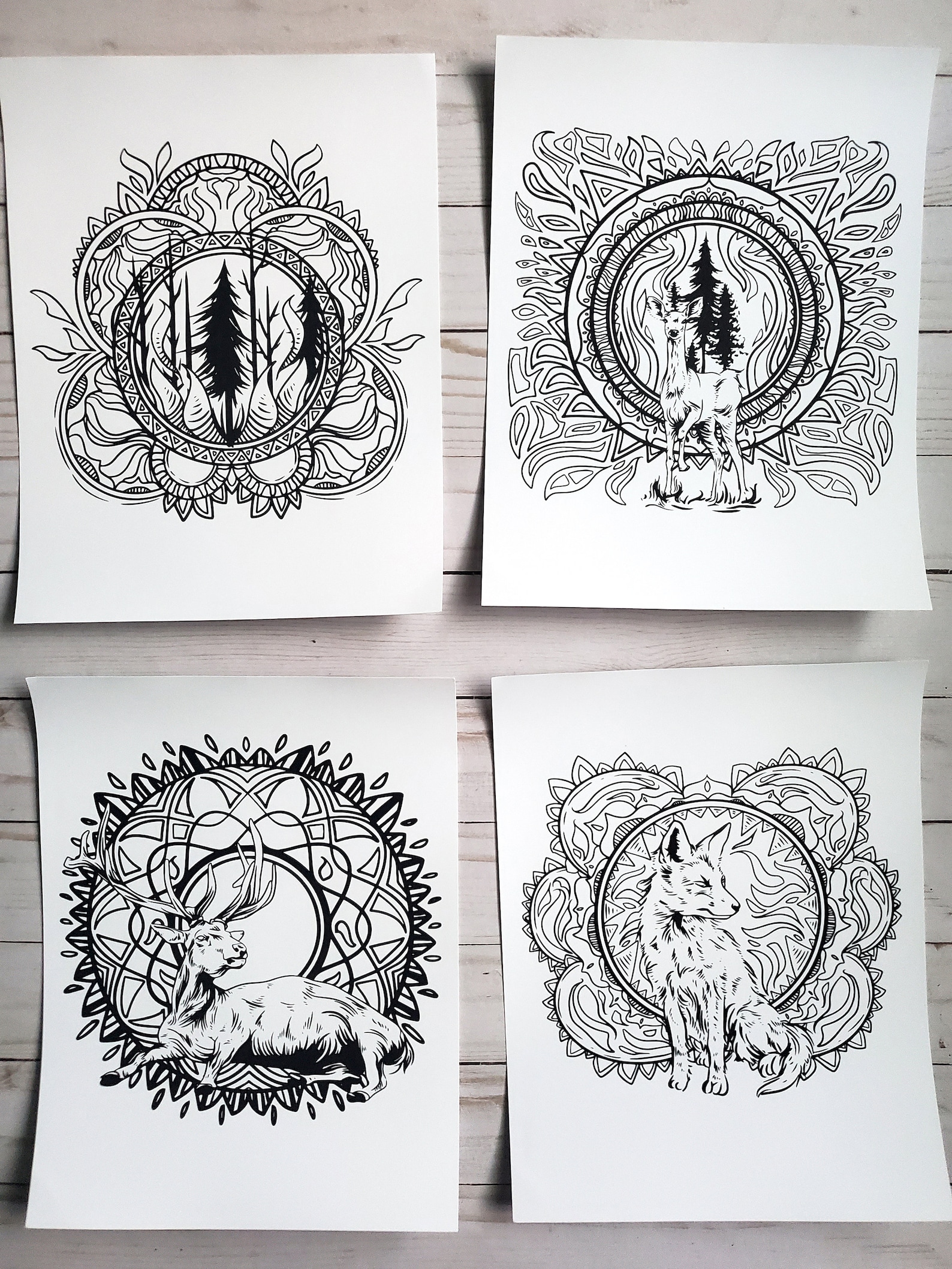 Mandala Animals Digital Download PDF Coloring Pages Bear Elk - Etsy