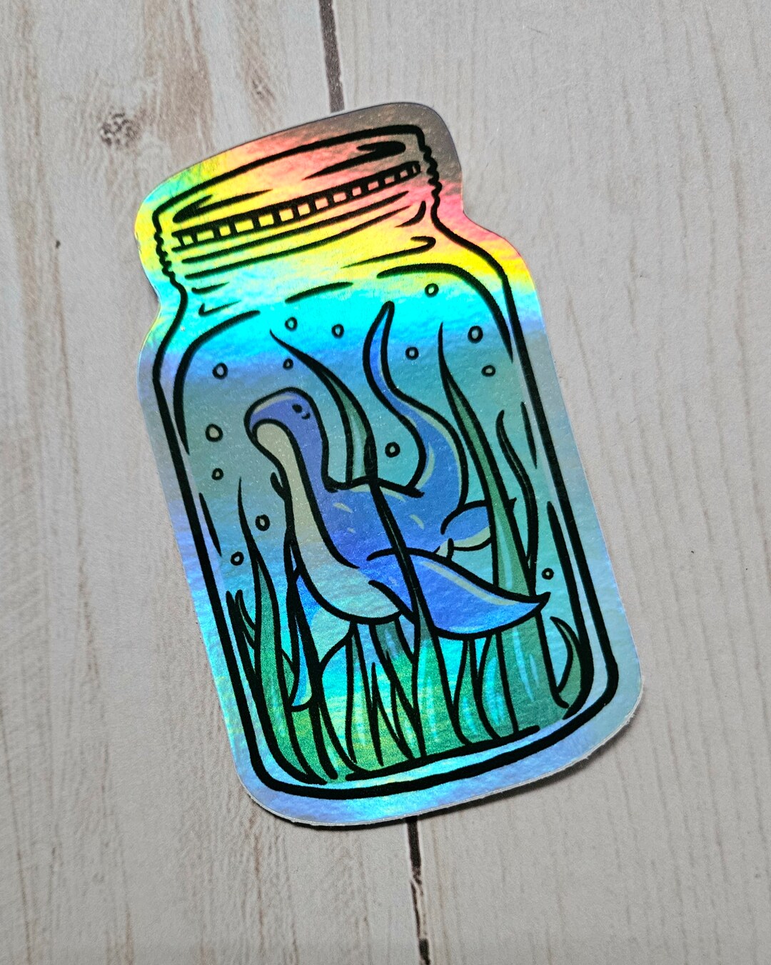 Cryptid Buddy Holographic Sticker Fantasy Art Loch Ness Monster Jar ...