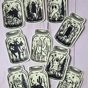 Big Glow in the Dark Jar Cryptid Buddy Sticker Pack Fantasy Mothman ...