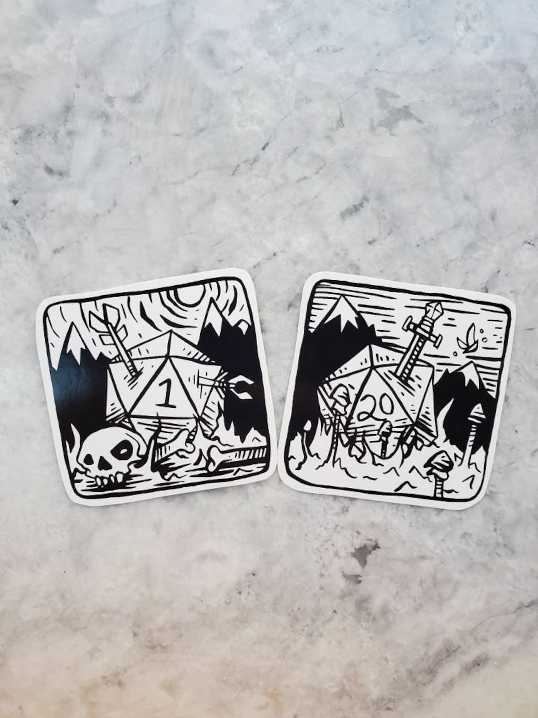 D20 Sticker Set 20 Sided Die Dice Nat1 Nat20 Inktober Nature Player RPG ...