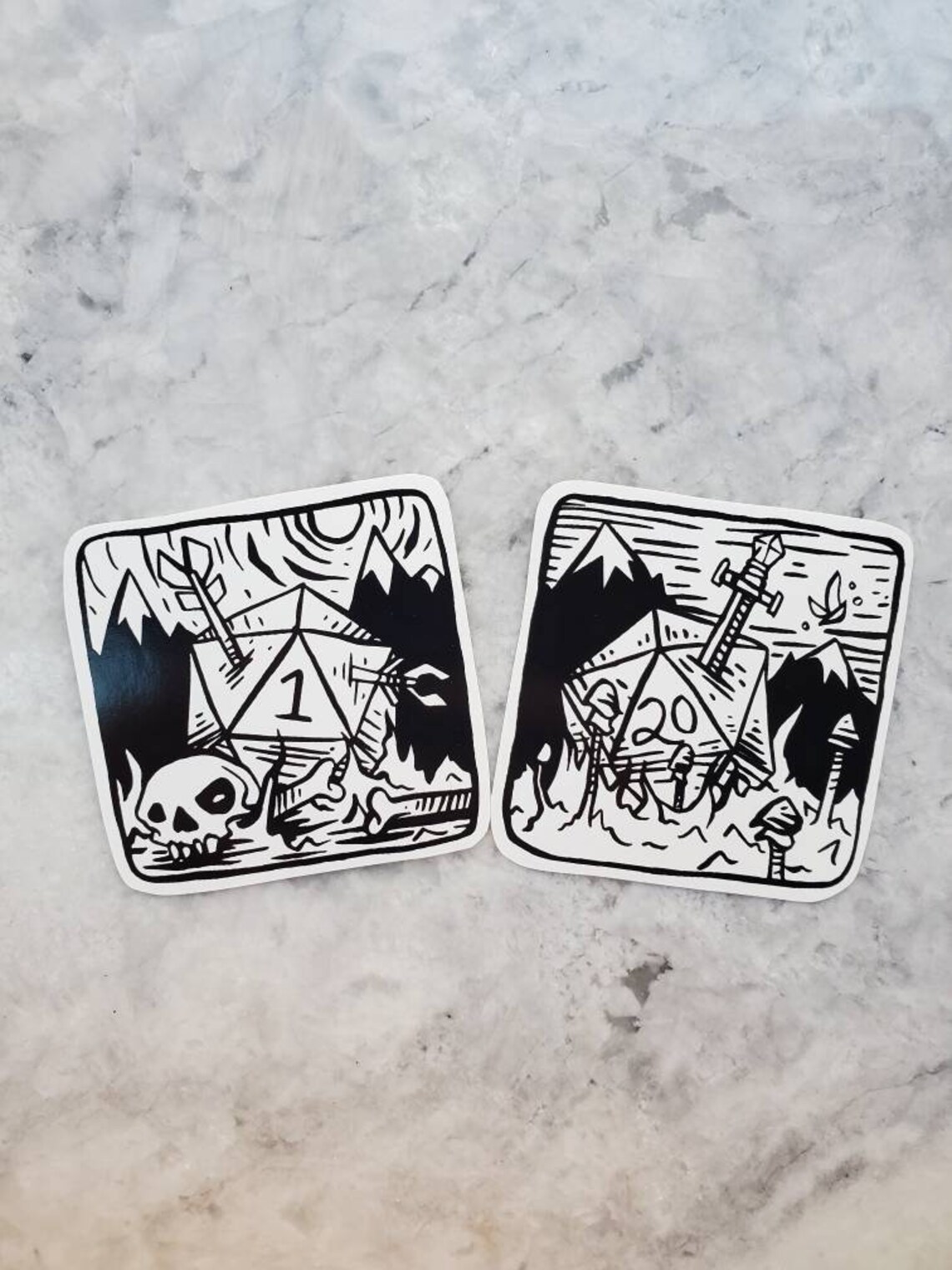 D20 Sticker Set 20 Sided Die Dice Nat1 Nat20 Inktober Nature Player RPG ...