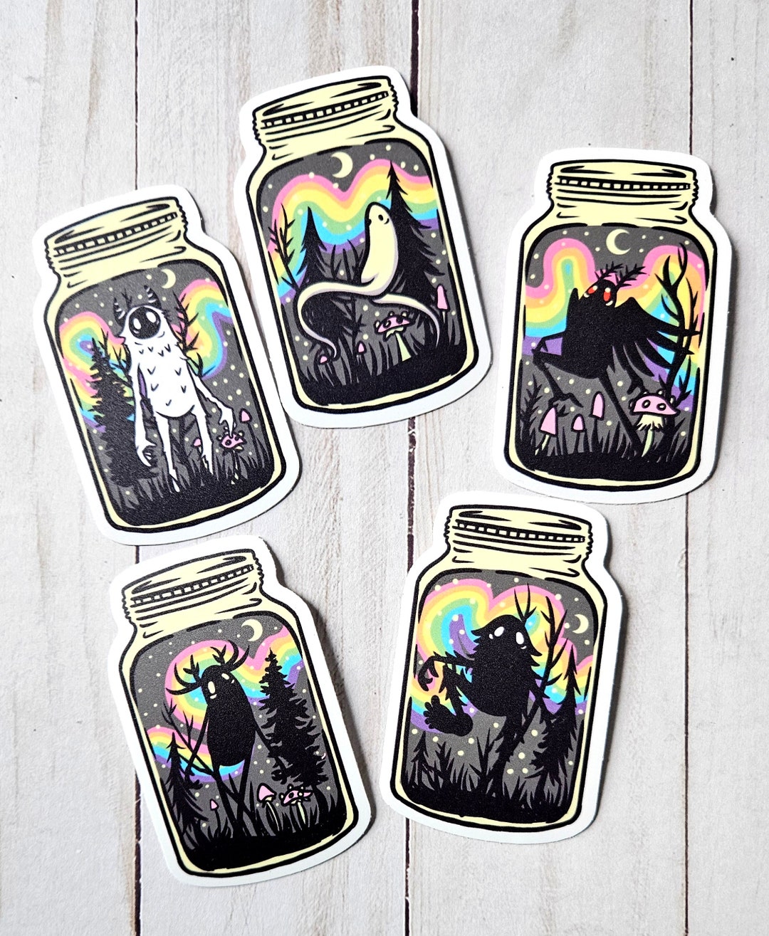 Rainbow Jar Cryptid Buddy Sticker Pack Mothman Sasquatch Bigfoot Fresno ...