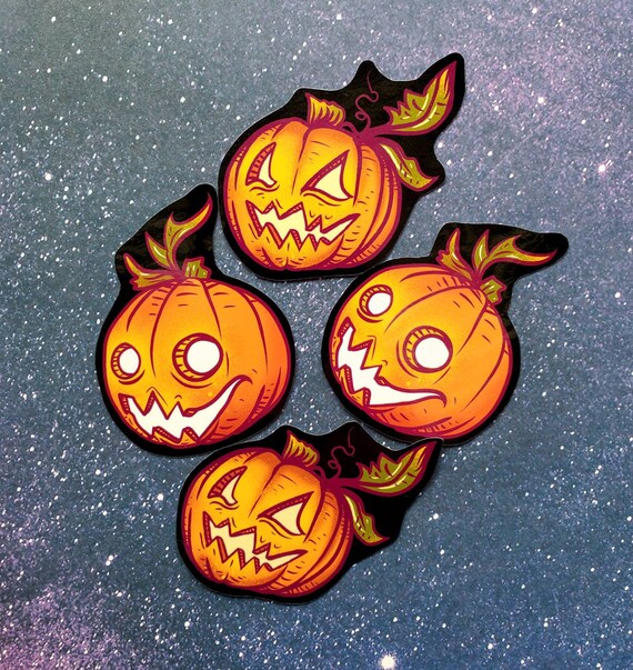 Pumpkin Sticker Pack Four Vinyl Waterproof Stickers | Etsy