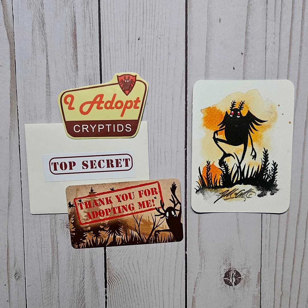 Mini Cryptid Buddy Orange Mothman 3x4 Inch Ink Cryptozoology Watercolor ...
