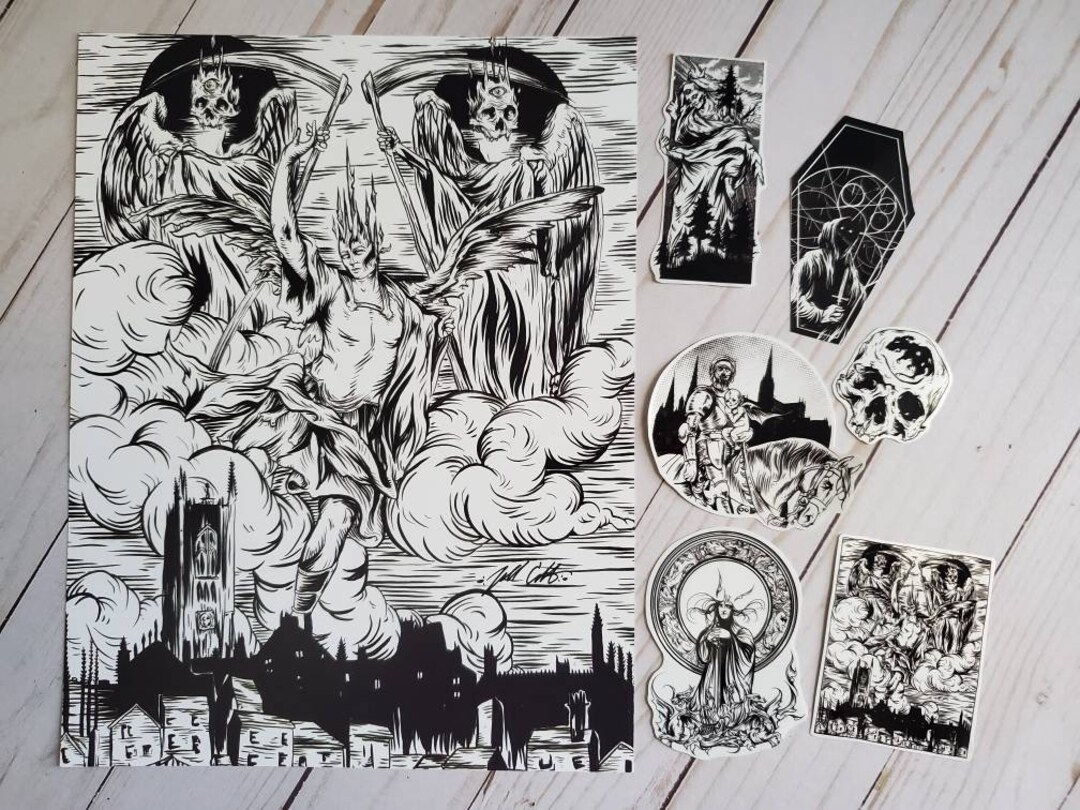 Macabre Horror Art Print and Waterproof Vinyl Sticker Set - Etsy