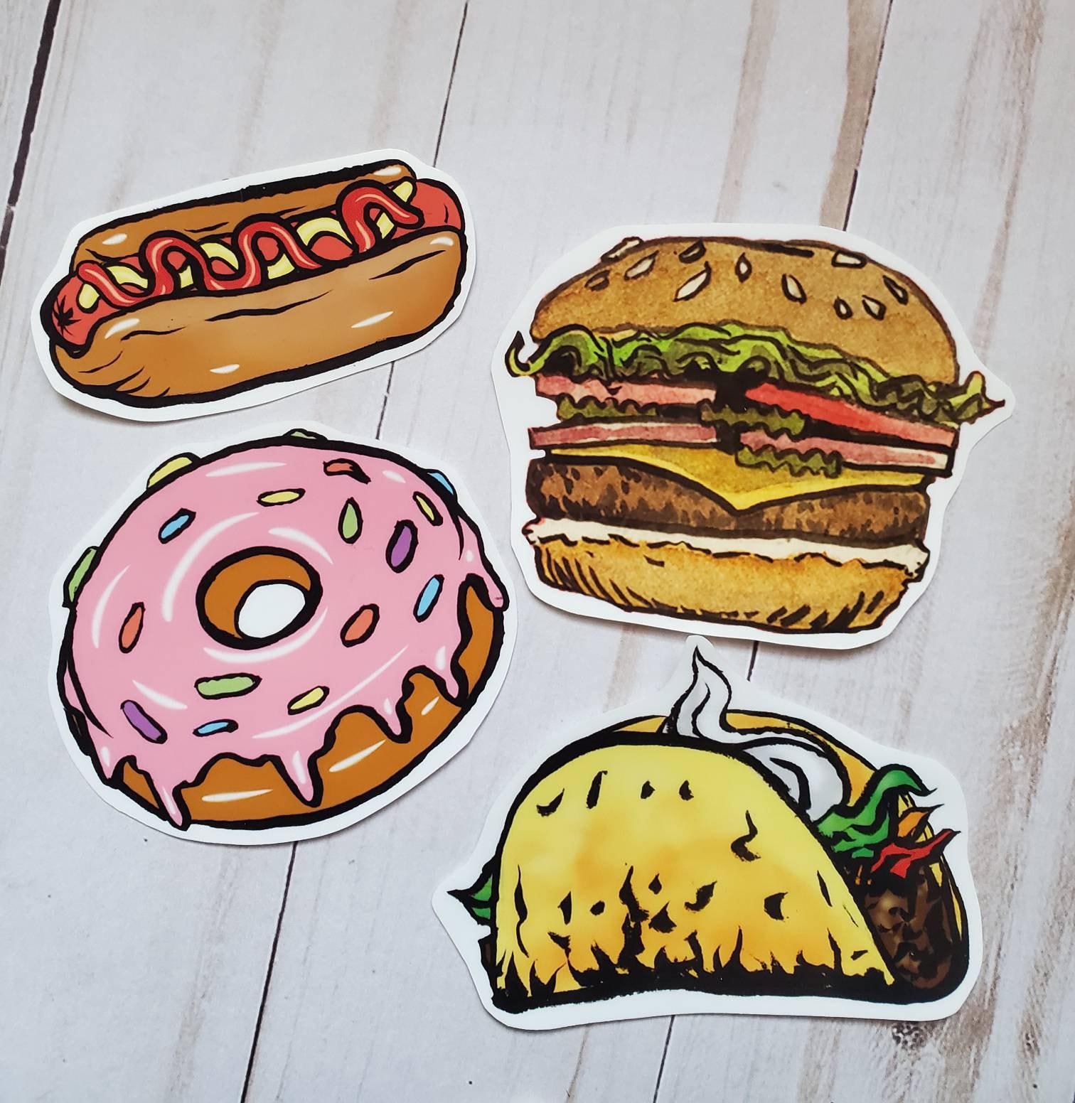 Junk Food Vinyl Waterproof Sticker Pack Doughnut Taco Hotdog - Etsy UK