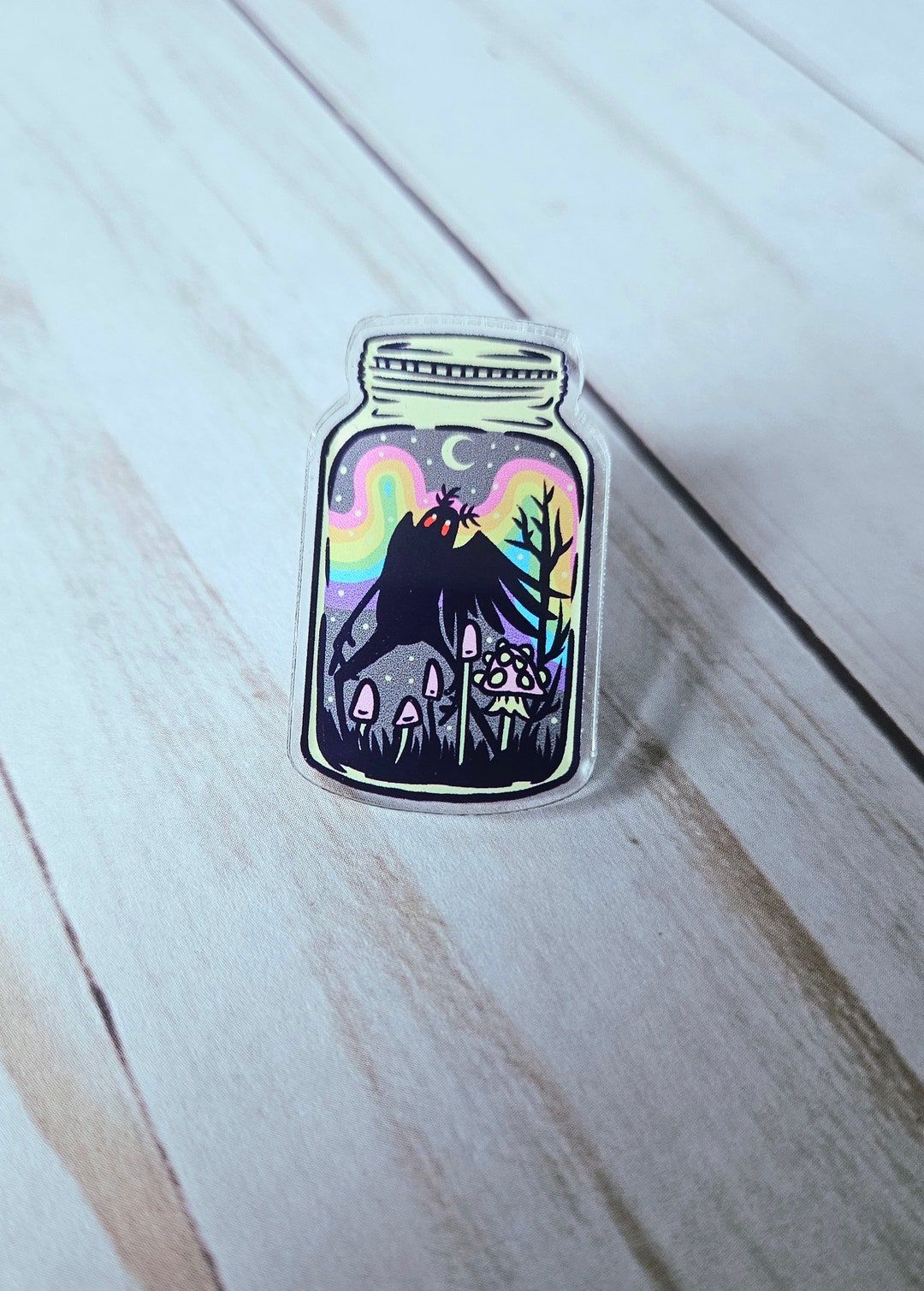 Mothman Rainbow Acrylic Pin Cryptozoology Jar Cottagecore Cryptidcore ...