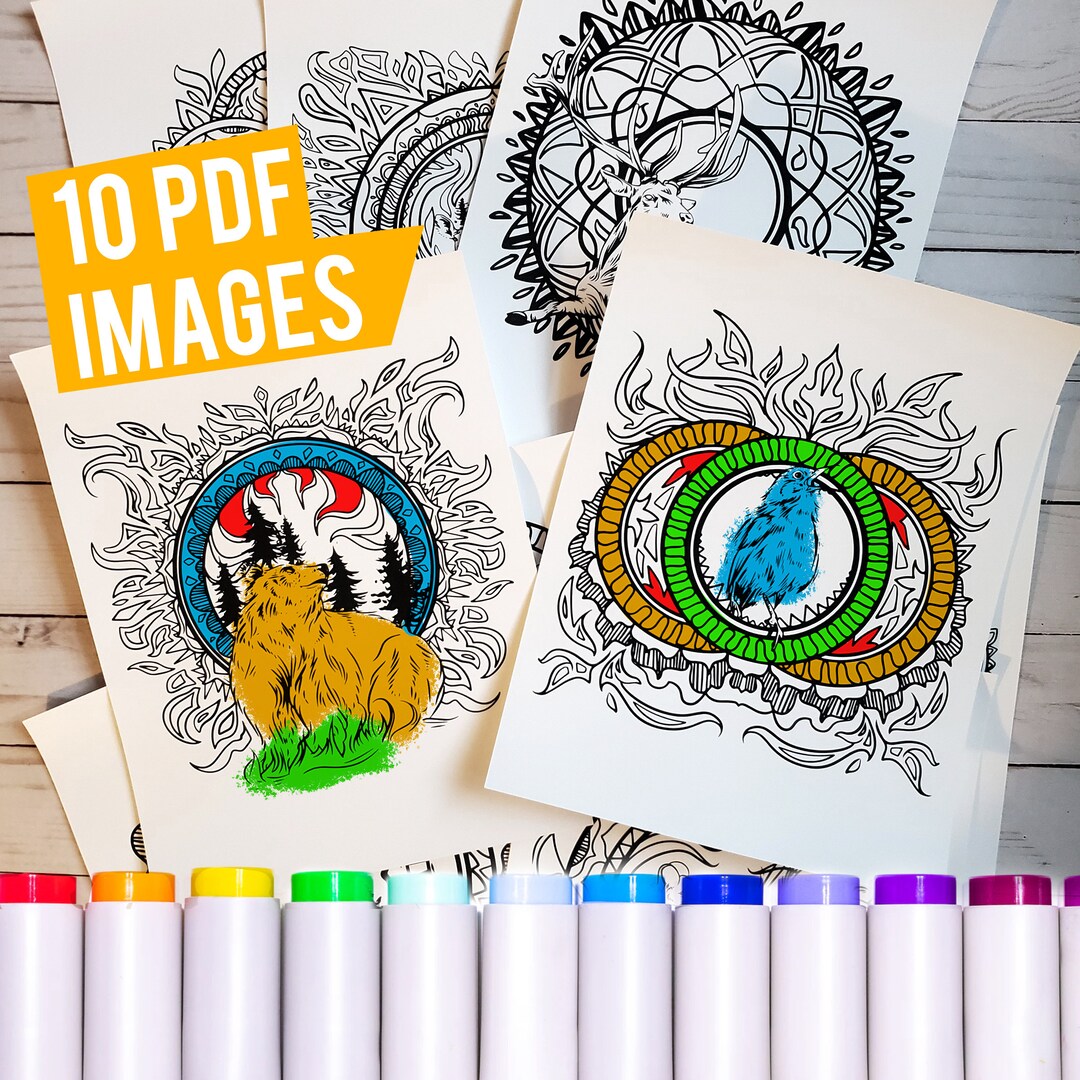 Mandala Animals Digital Download PDF Coloring Pages Bear Elk Deer ...
