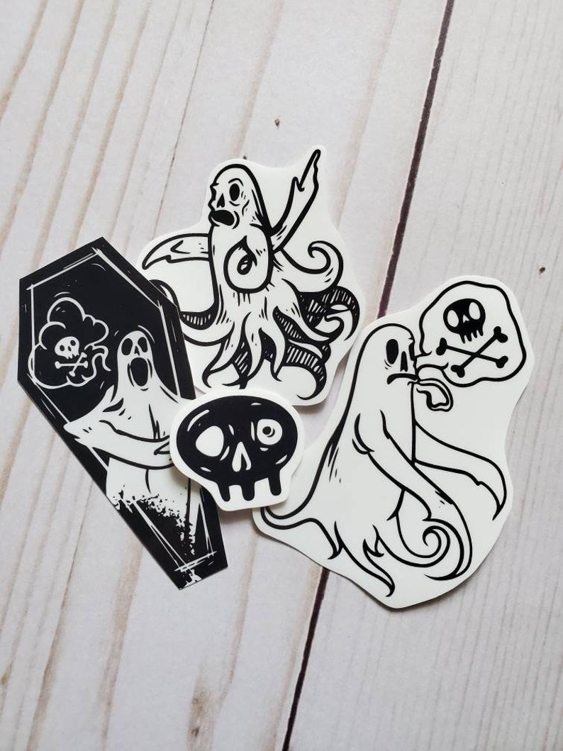 Ghost Theme Sticker Pack Slap Pac Coffin Spirit Black and | Etsy