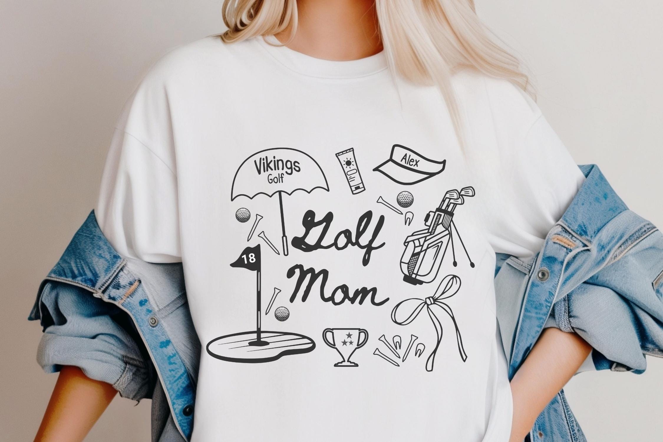Custom Golf Mom T-shirt, Team Name and Athlete Name Doodle Tee, Golf ...