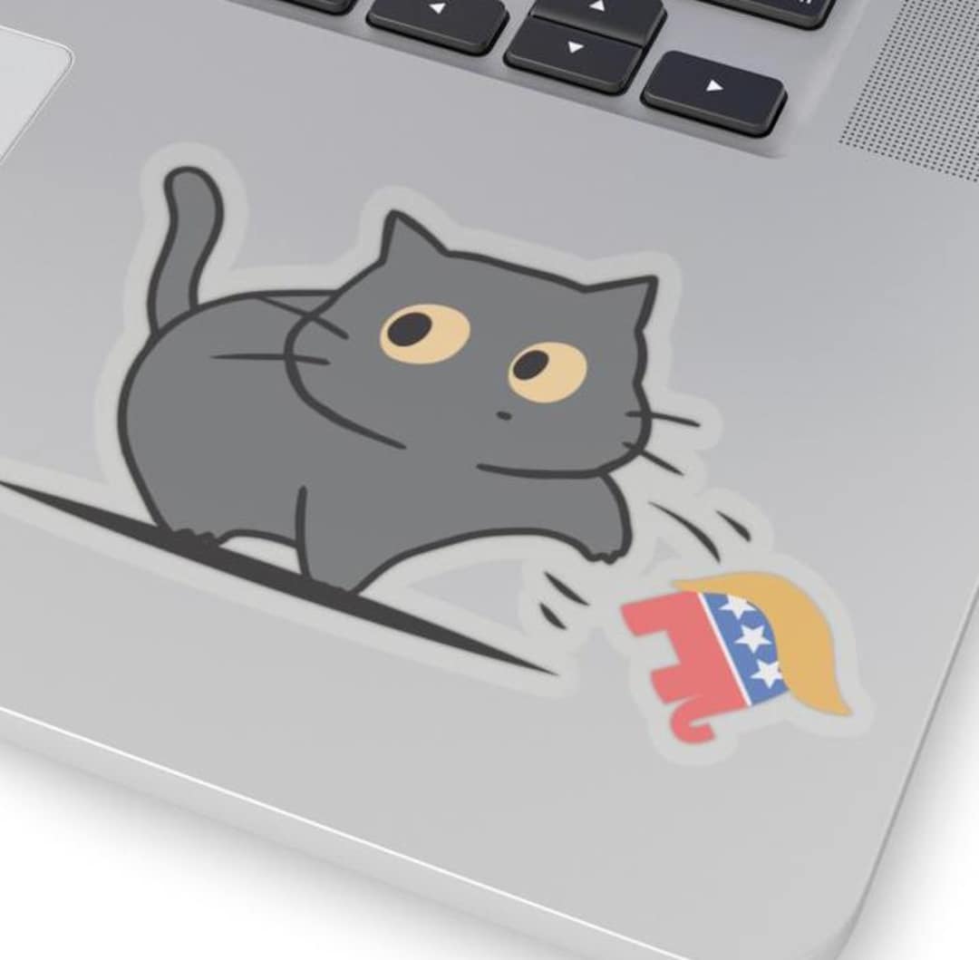 Cat Knocking Donald Trump Elephant off Over Table Funny Stickers Decals ...