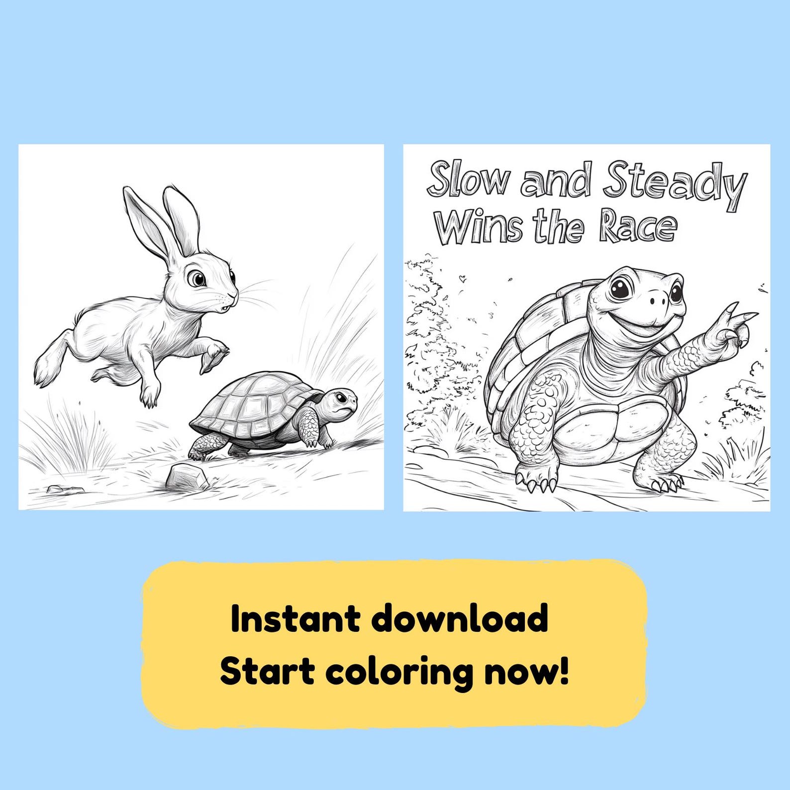 The Tortoise and the Hare Coloring Pages – 6-page Printable Storybook ...