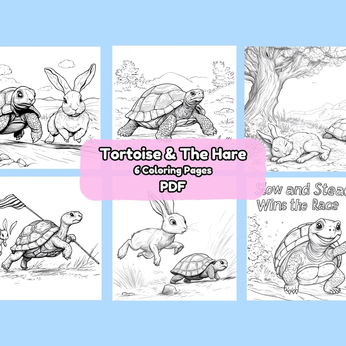 The Tortoise and the Hare Coloring Pages – 6-page Printable Storybook ...