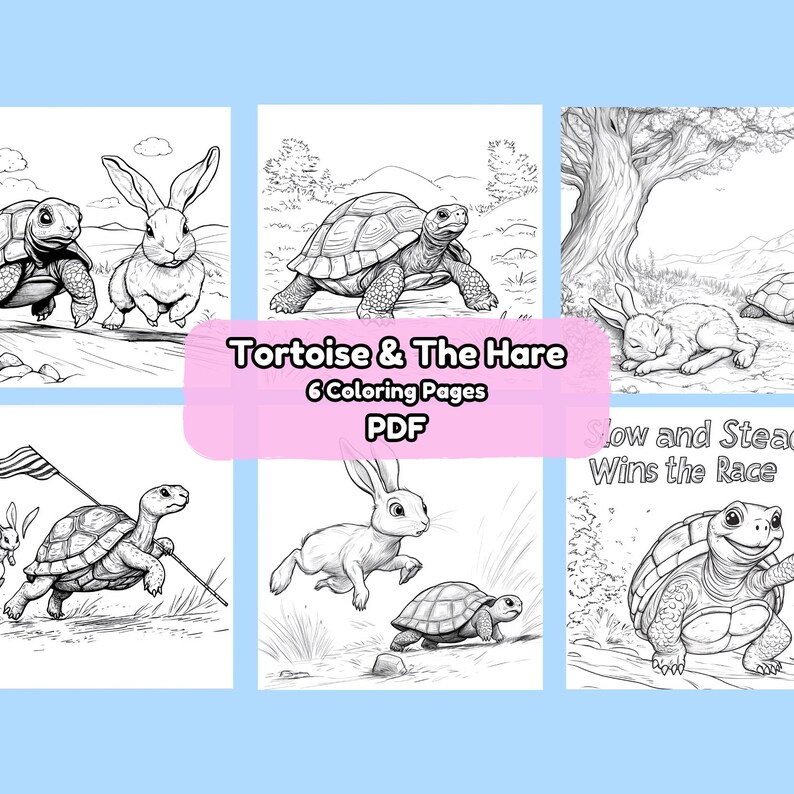 The Tortoise and the Hare Coloring Pages – 6-page Printable Storybook ...
