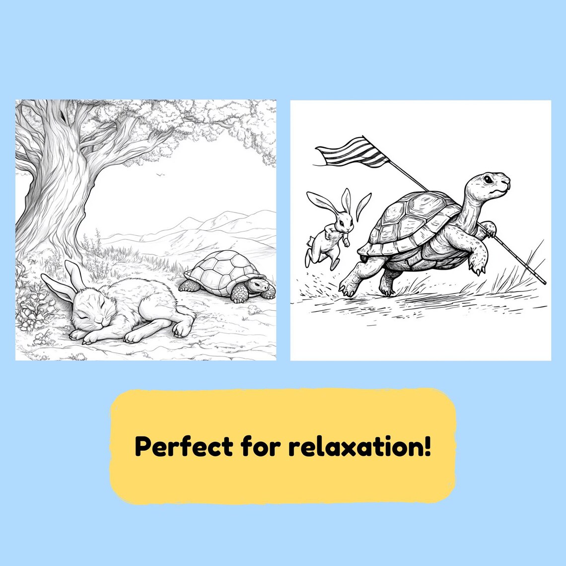 The Tortoise and the Hare Coloring Pages – 6-page Printable Storybook ...