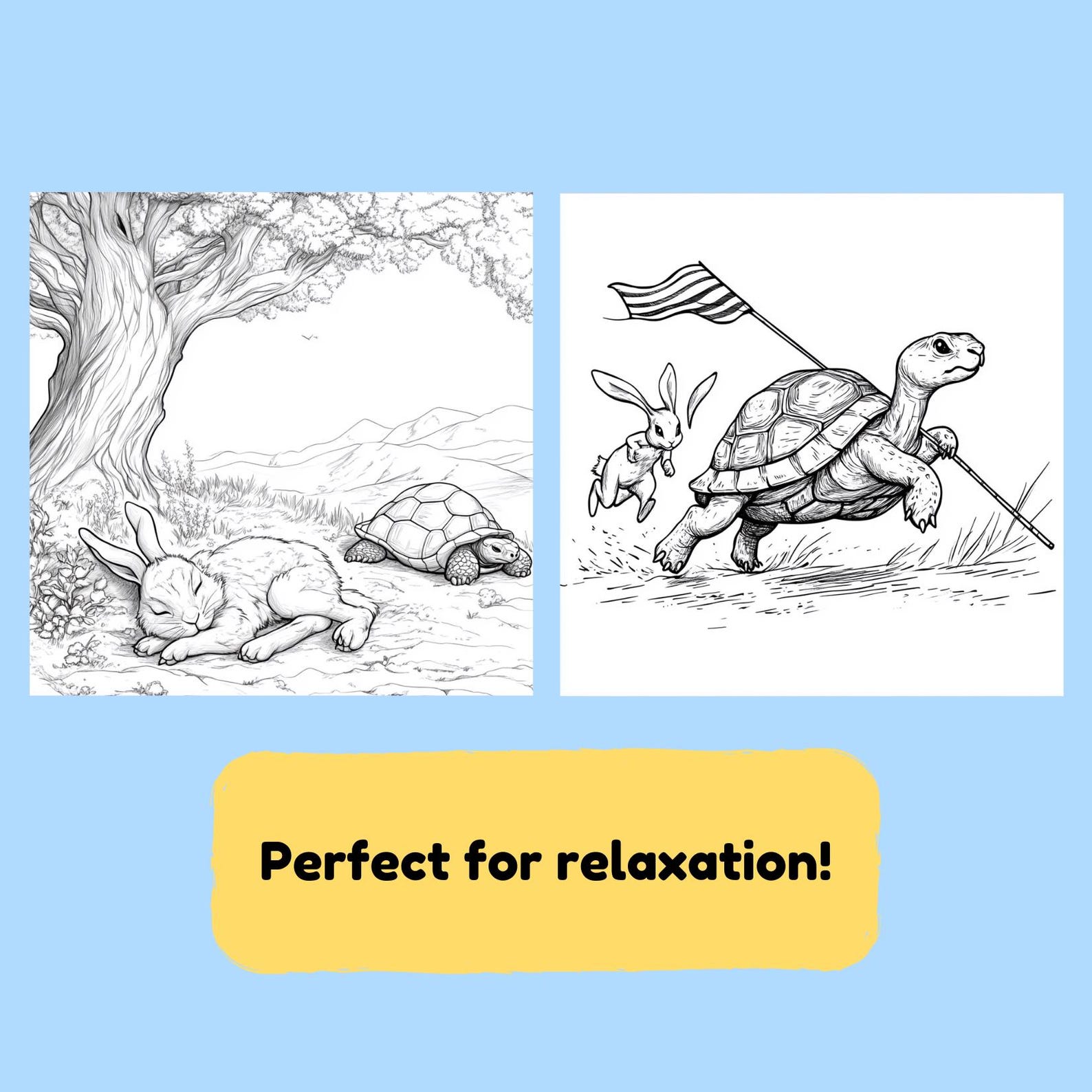 The Tortoise and the Hare Coloring Pages – 6-page Printable Storybook ...