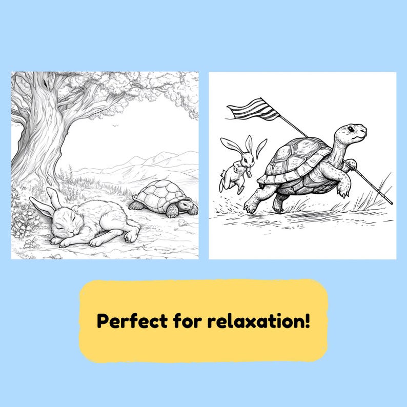 The Tortoise and the Hare Coloring Pages – 6-page Printable Storybook ...