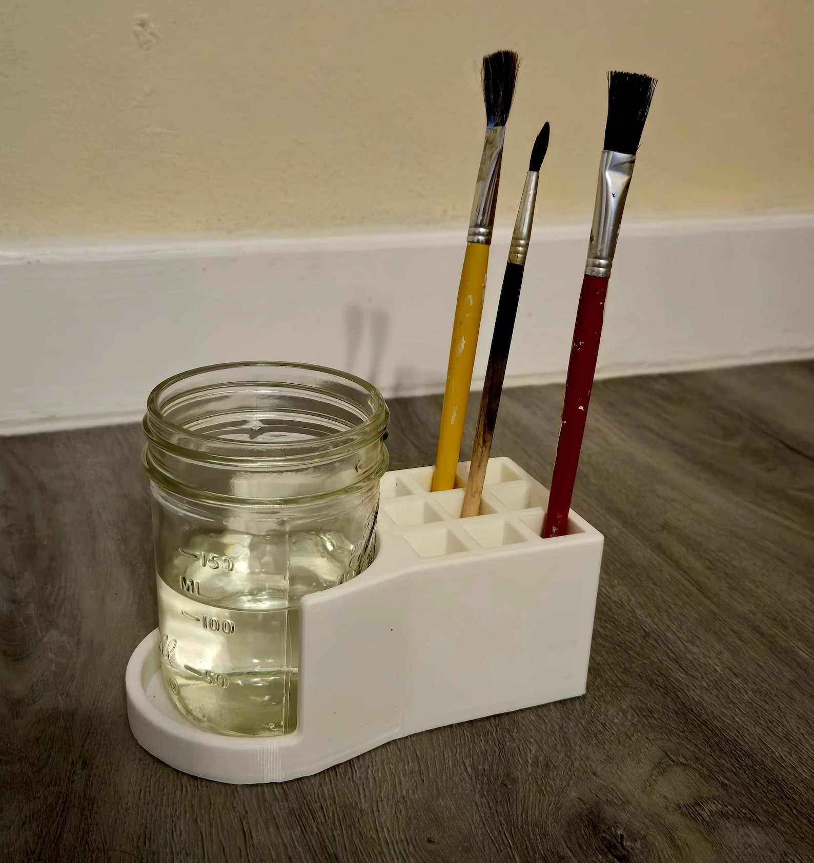 3D Printed Paint Brush Holder With Water Glass: Art Supplies Organizer ...
