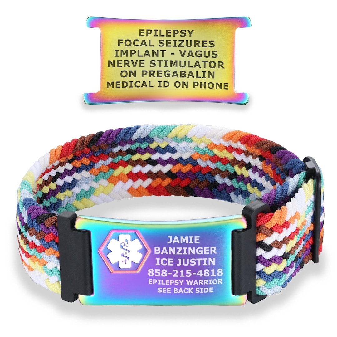 Epilepsy Medical Alert Bracelet – Custom Engraved Rainbow Nylon Band - Etsy