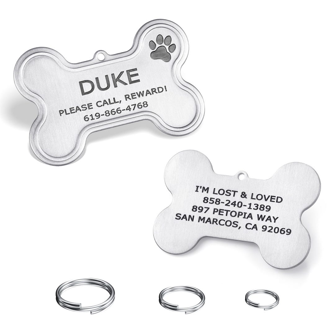 Laser Engraved Bone Pet ID Tag: Stainless Steel, Custom Name & Info - Etsy