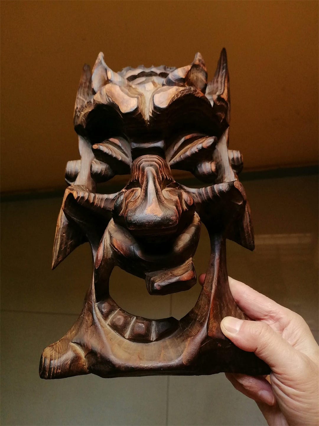 Handmade Wooden Carved Mask - Unique Wall Décor, Intricate Wooden Face ...