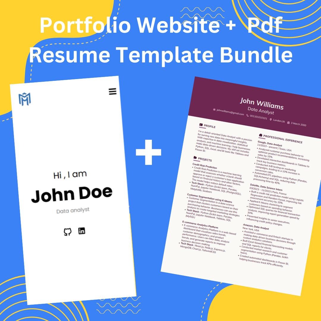 Portfolio Website & Resume Template Bundle (PDF) - Etsy